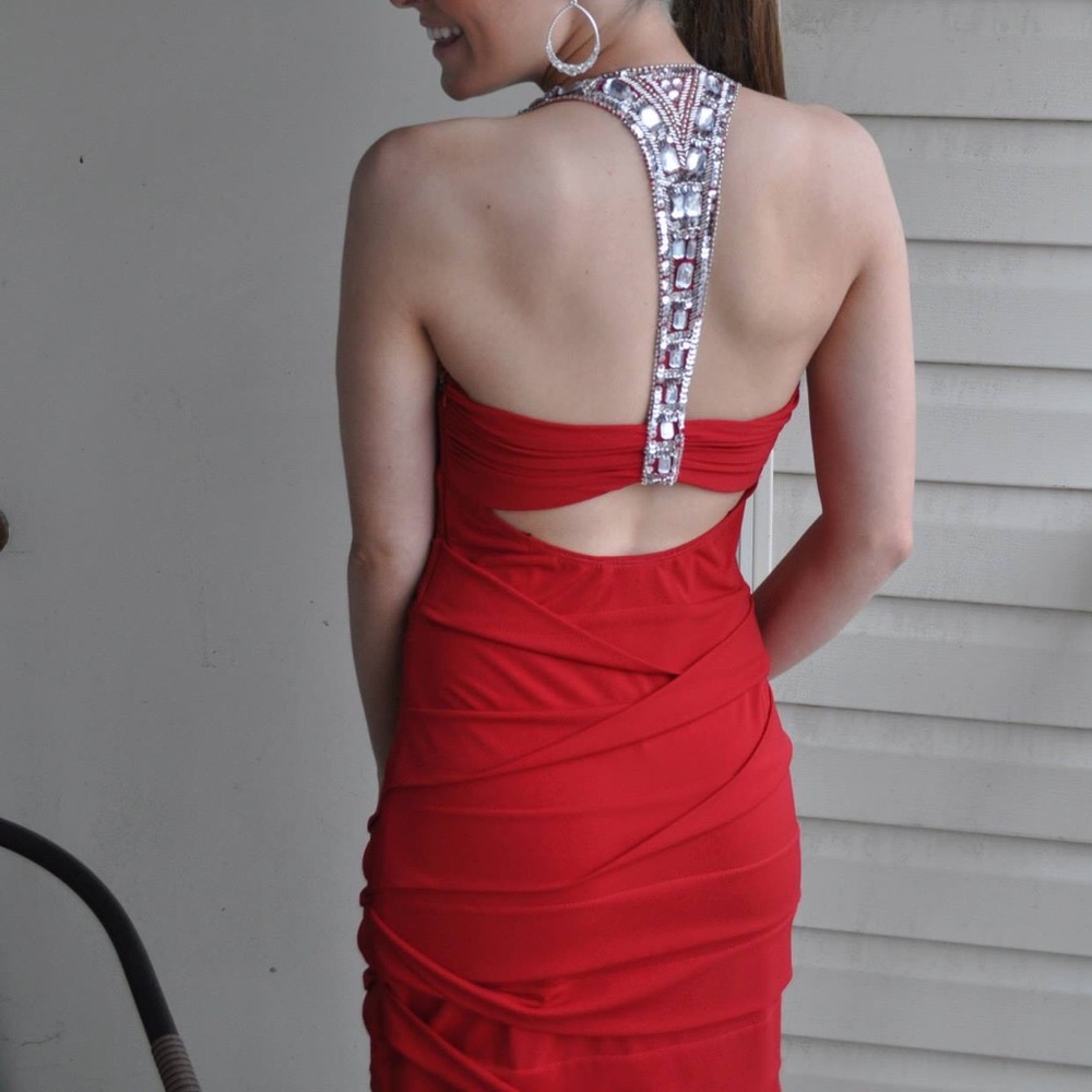 Red And Diamond Razor Back Prom Dress - Gem
